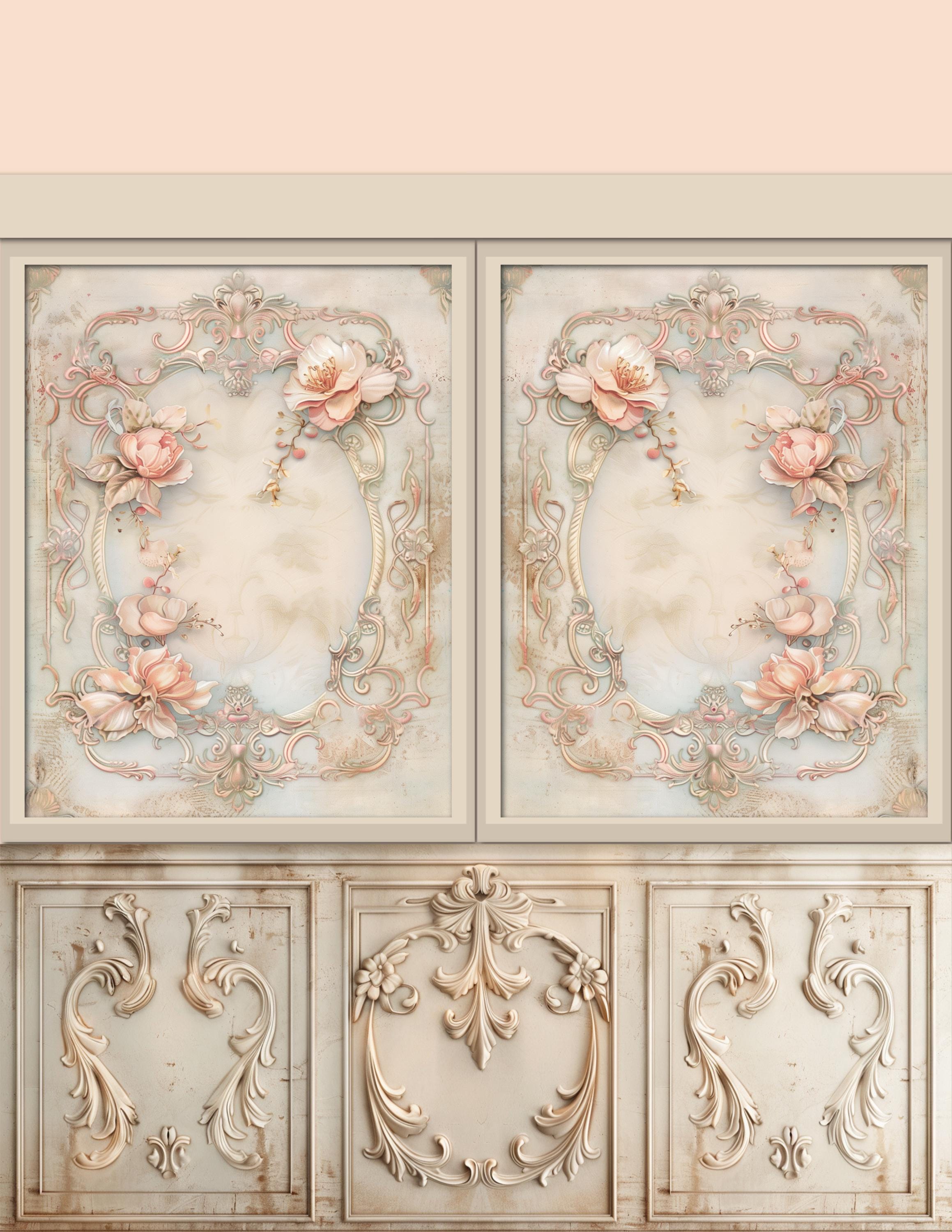 Dollhouse Wallpaper, Blue Floral Painted Decorative Panels--jpg Files ...