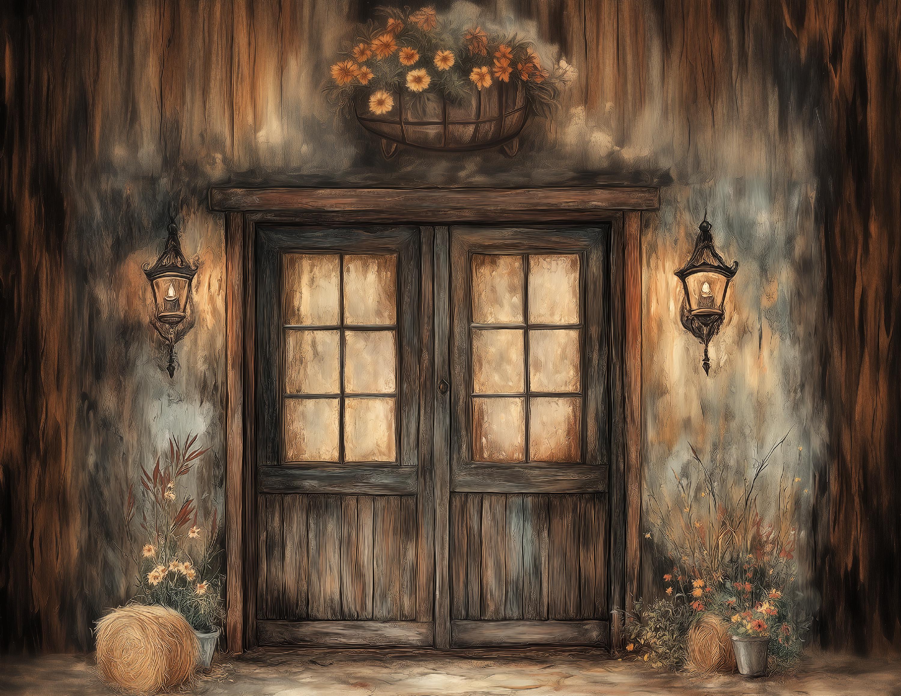 Three Landscape Rustic Autumn Barn Walls, Dollhouse Wallpaper--jpg ...