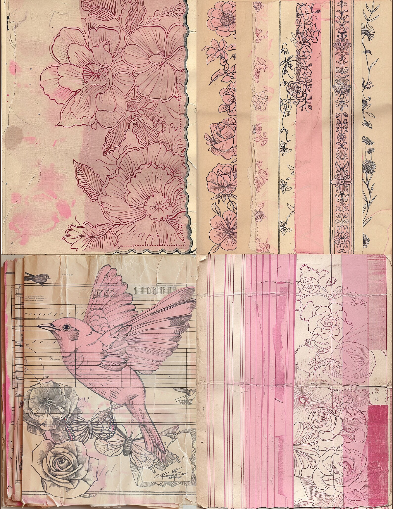 Pink Paper Scrap Pack--five Sheets of Scrapbooking/crafting Papers, 1/4 ...