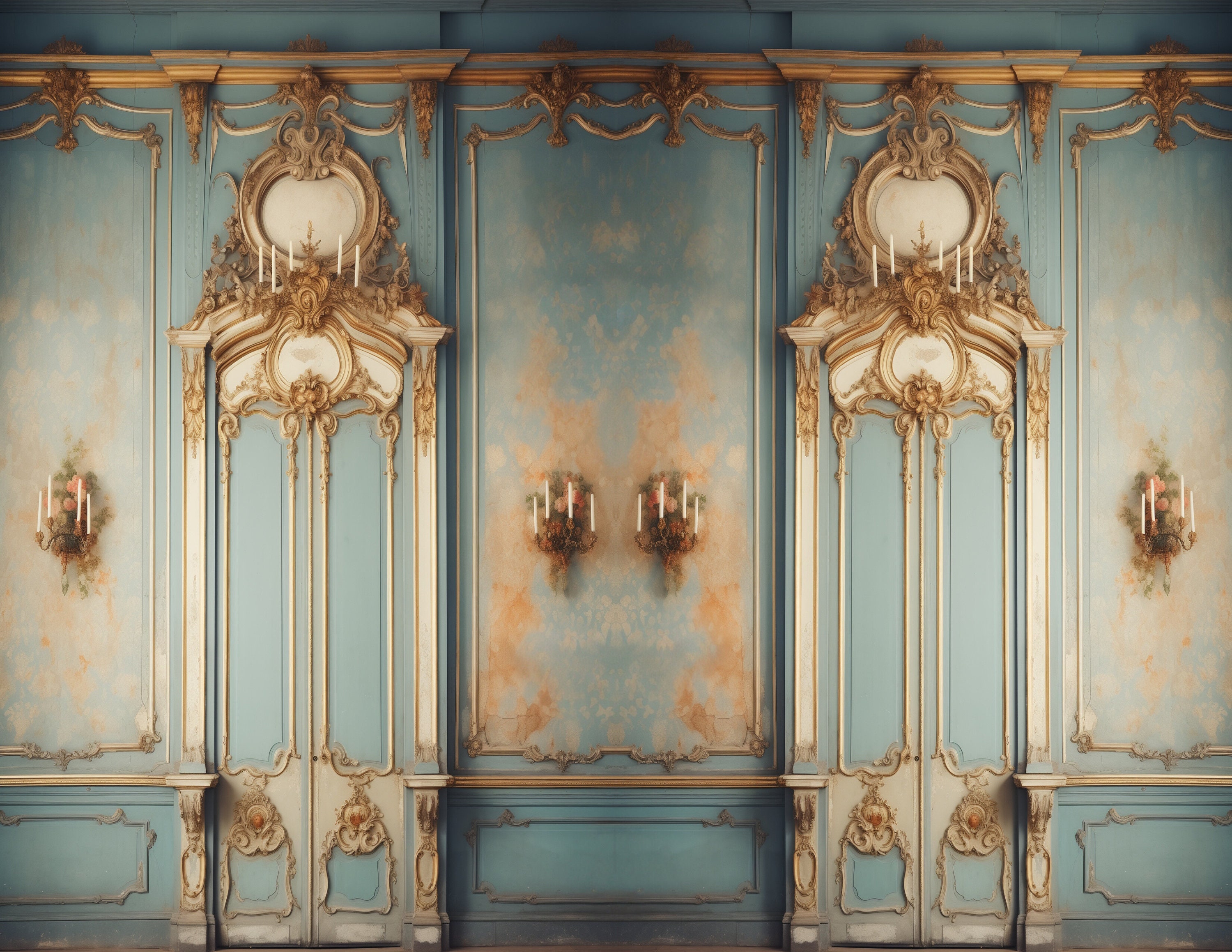 Two Landscape Oriented Rococo Wall Panels, Dollhouse Wallpaper--jpg ...