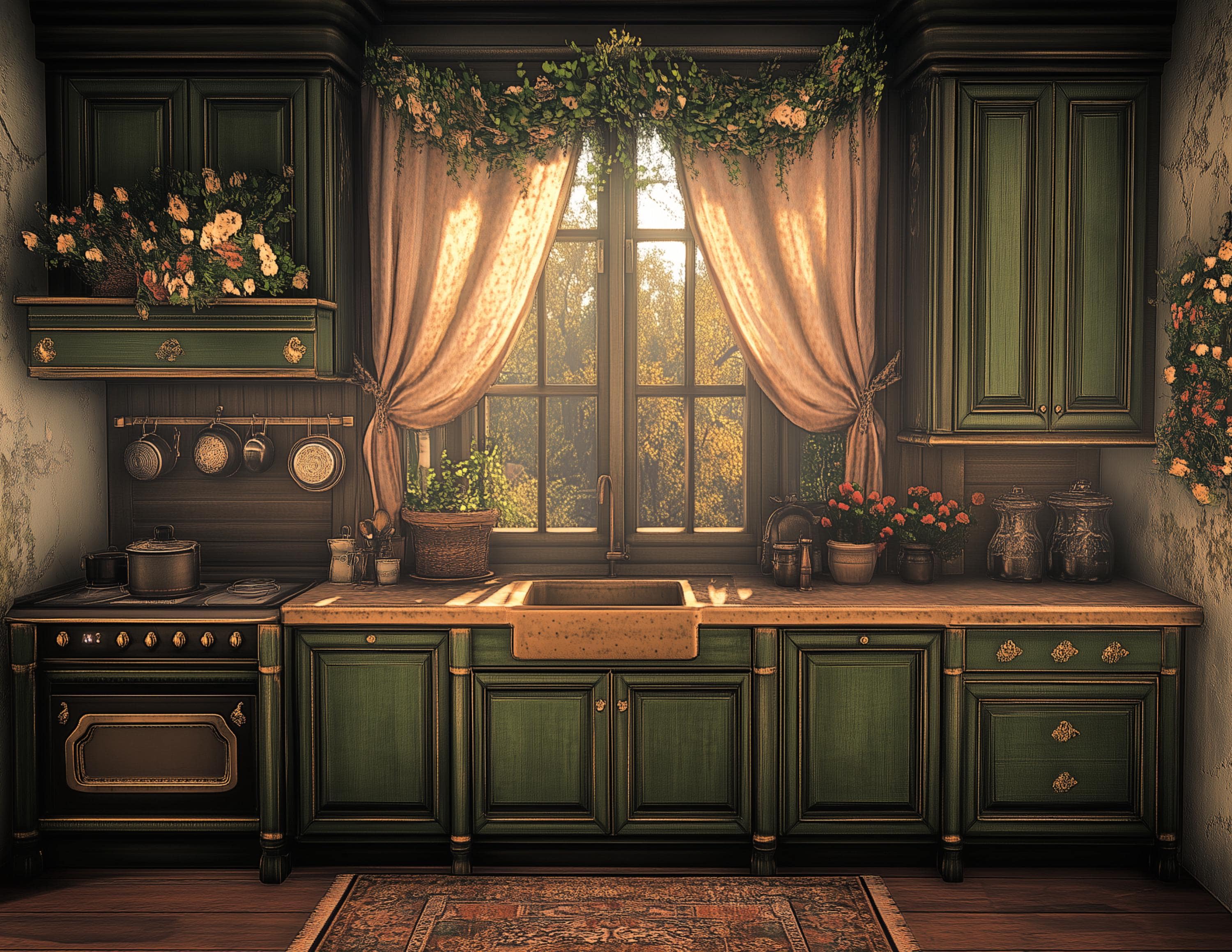 Five Landscape Cozy Kitchen Backdrops, Dollhouse Wallpaper--jpg Files ...