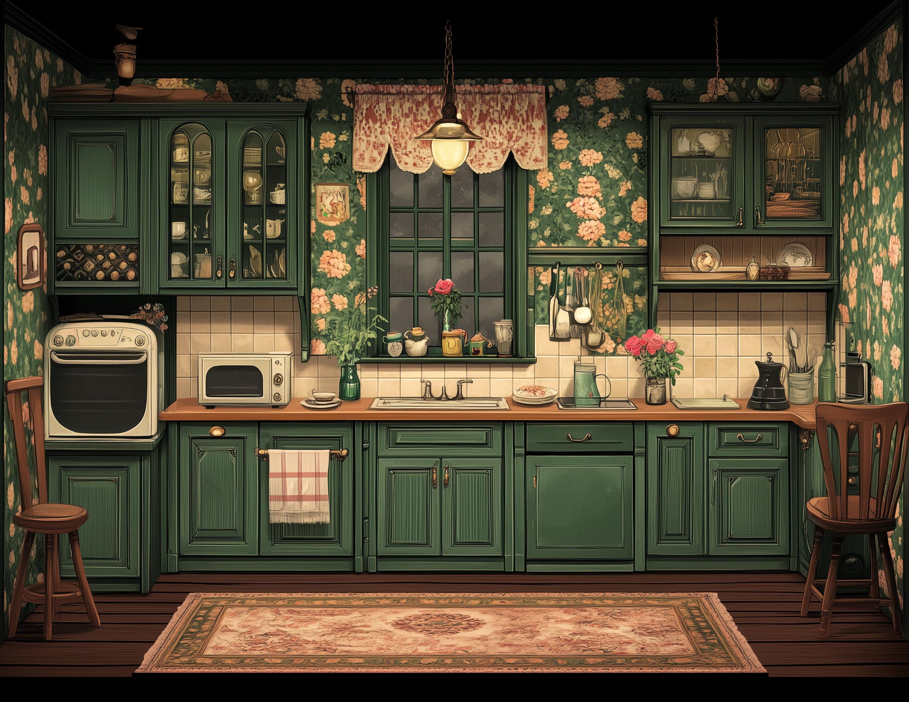 Five Landscape Cozy Kitchen Backdrops, Dollhouse Wallpaper--jpg Files ...