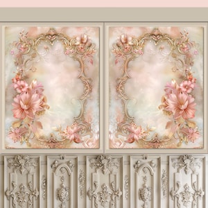 Dollhouse Wallpaper, Blue Floral Painted Decorative Panels--jpg Files ...