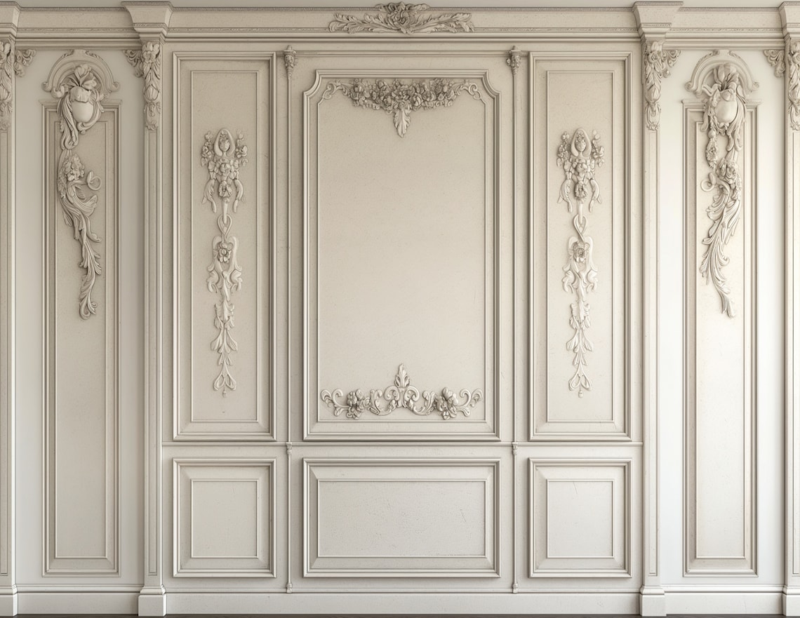 Dollhouse Wallpaper, Carved Cream White Painted Panels--jpg Files ...