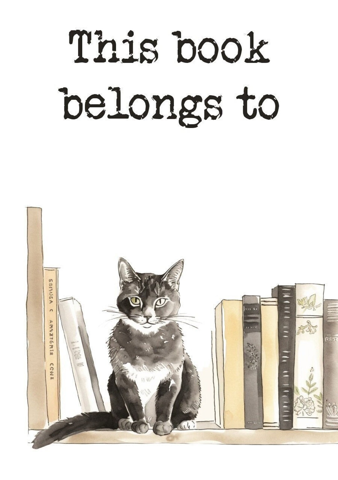 Pair of Cat on Bookshelf Bookplates to Print at Home--jpg Files - Etsy