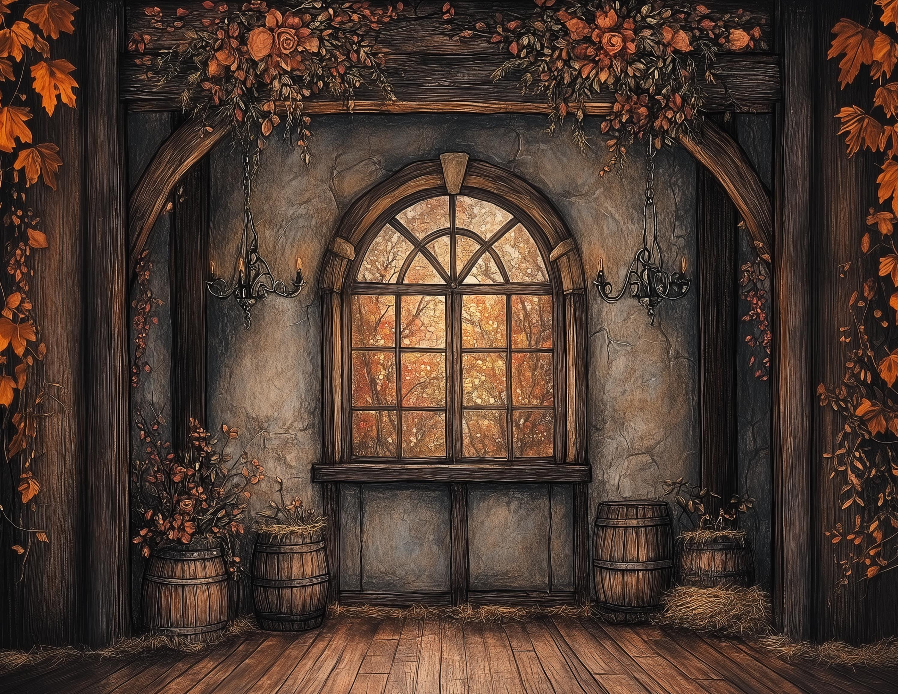 Three Landscape Rustic Autumn Barn Walls, Dollhouse Wallpaper--jpg ...