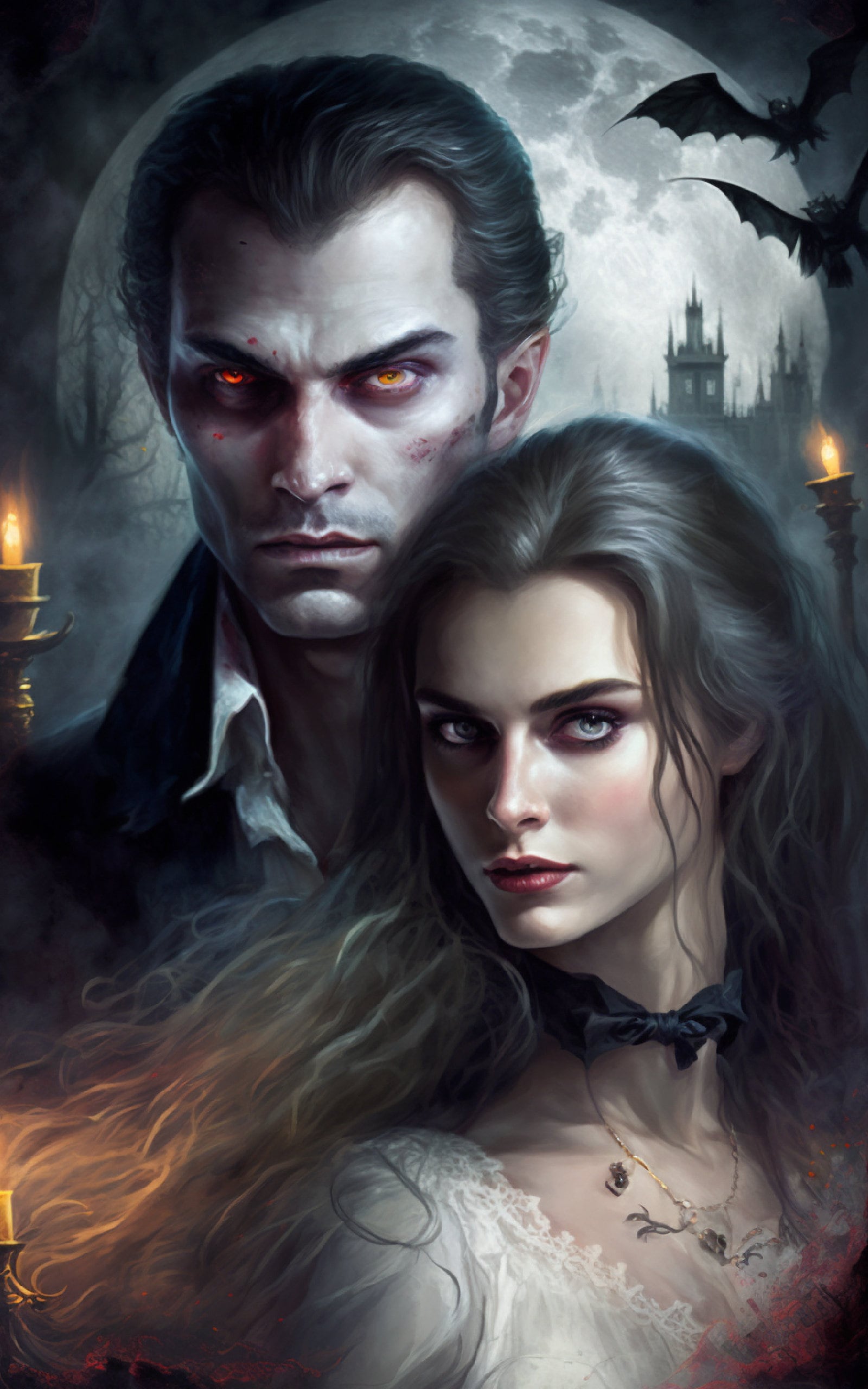 Gothic/horror/vampire Romance Novel Cover Art--vampire Couple With Candles--sized for Kindle ...