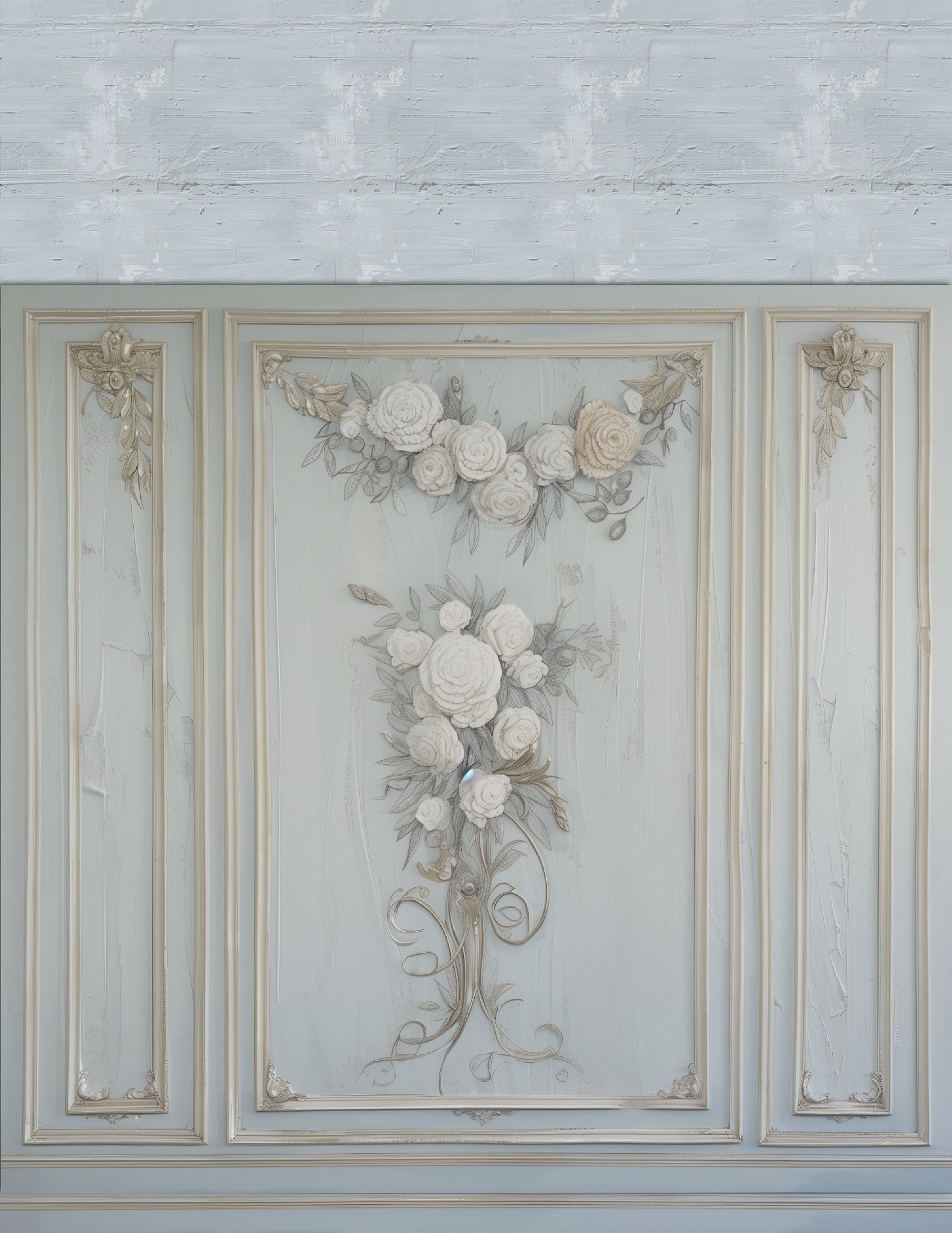 Dollhouse Wallpaper, Blue Floral Painted Decorative Panels--jpg Files ...