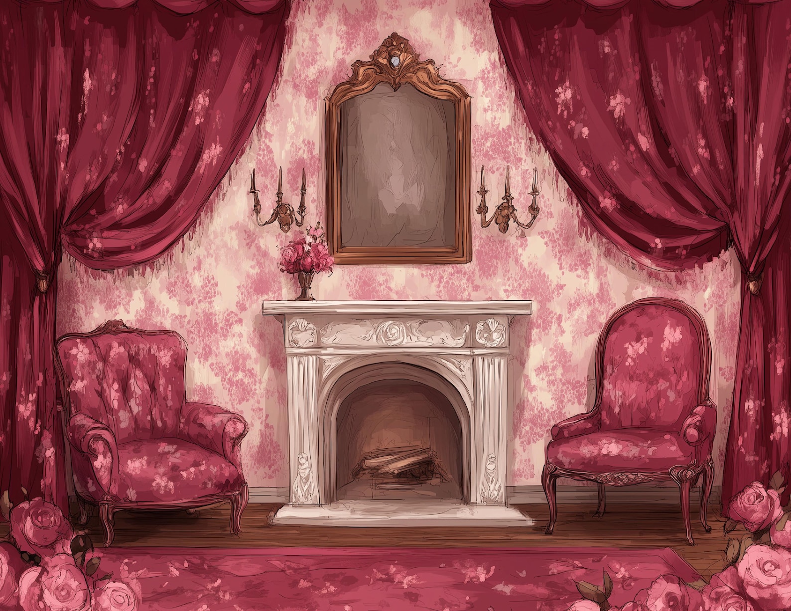 Victorian Parlor Room Backgrounds for Paper Doll Play, Dioramas, Etc ...