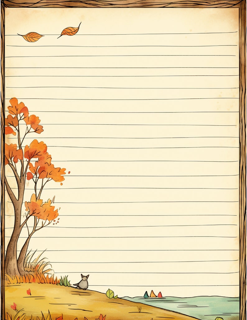 Quirky Autumn Lined Journaling/stationery/scrapbooking Sheets Digital ...