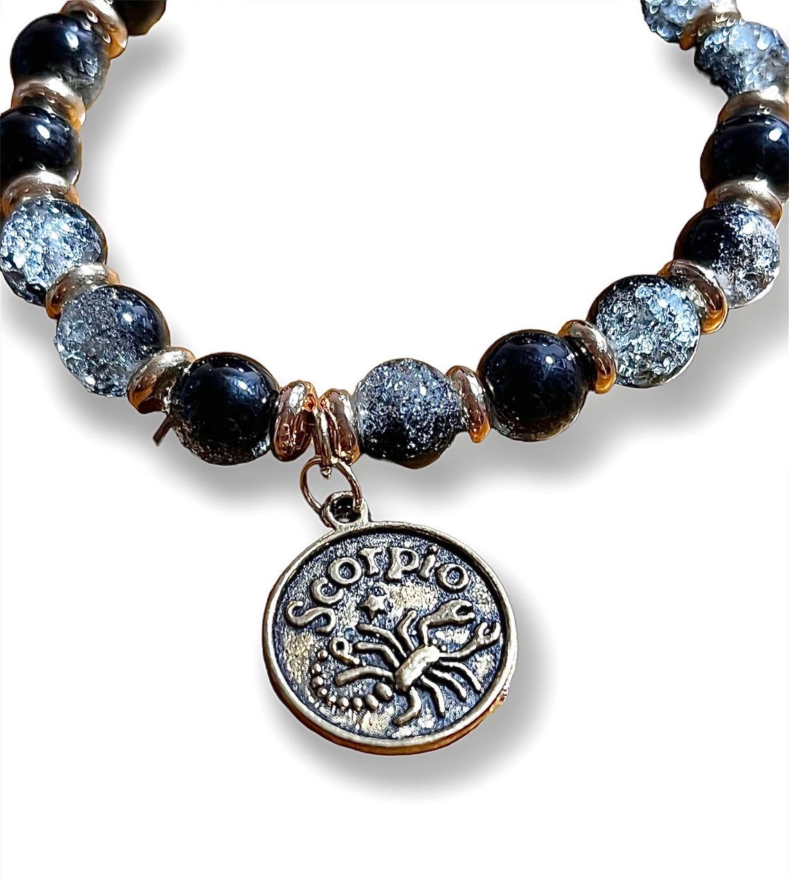 Zodiac Sign Bracelet Scorpio Black & White Glass Bead - Etsy