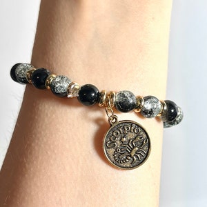 Zodiac Sign Bracelet Scorpio Black & White Glass Bead - Etsy