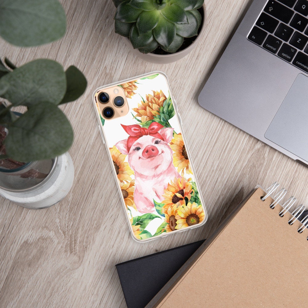 Cute Pig Phone Case Piggy Sunflower Gift For Girl & Women Loves Pigs ...