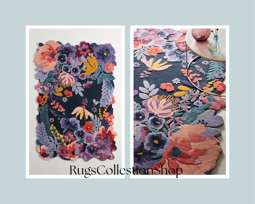 New Authentic Floral Design Hand Tufted Jardin Rug Navy Pink - Etsy