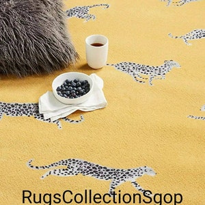Leopard Area Rug, Animal Print Rug, Green Area Rug Carpet, Hand Tufted ...