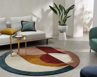 054 Vibrant Color Round Rug Hand Tufted Round Rug Multi Colored Hand ...