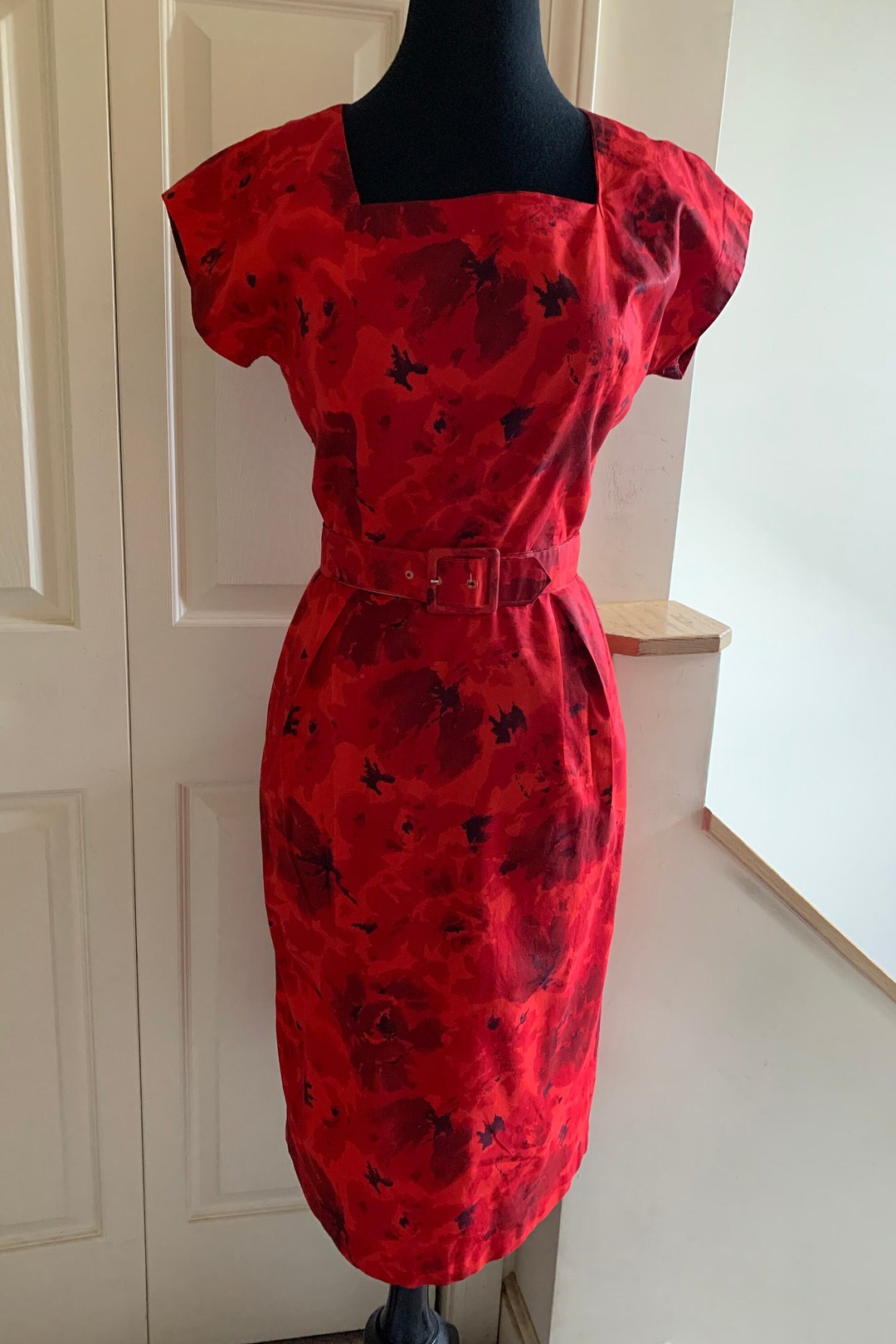 Vintage Red Floral Dress - Etsy