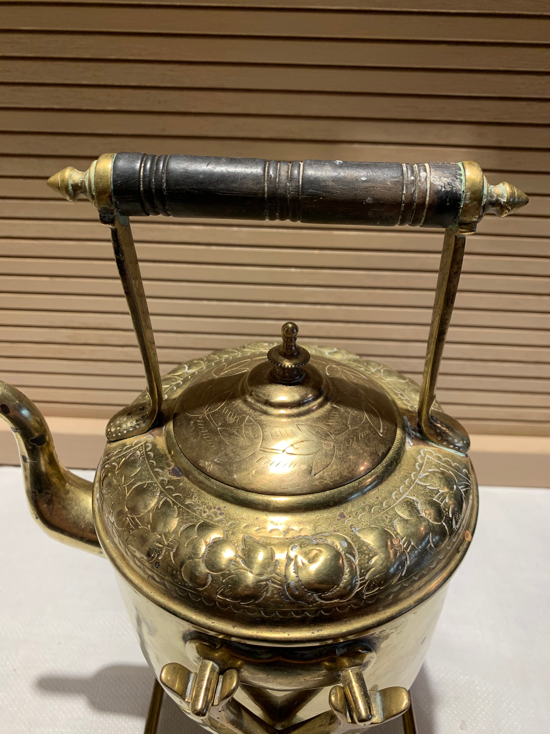 Antique Brass Tipping Teapot on Stand With Warmer - Etsy