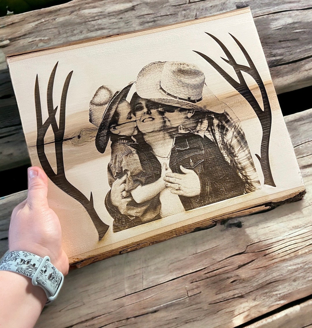 Custom Engraved Live Edge Wood Wall Hanger Personalized With Your Photo ...