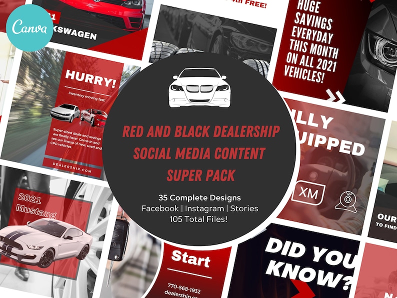 105 Red and Black Themed Automotive Social Media Canva Templates ...