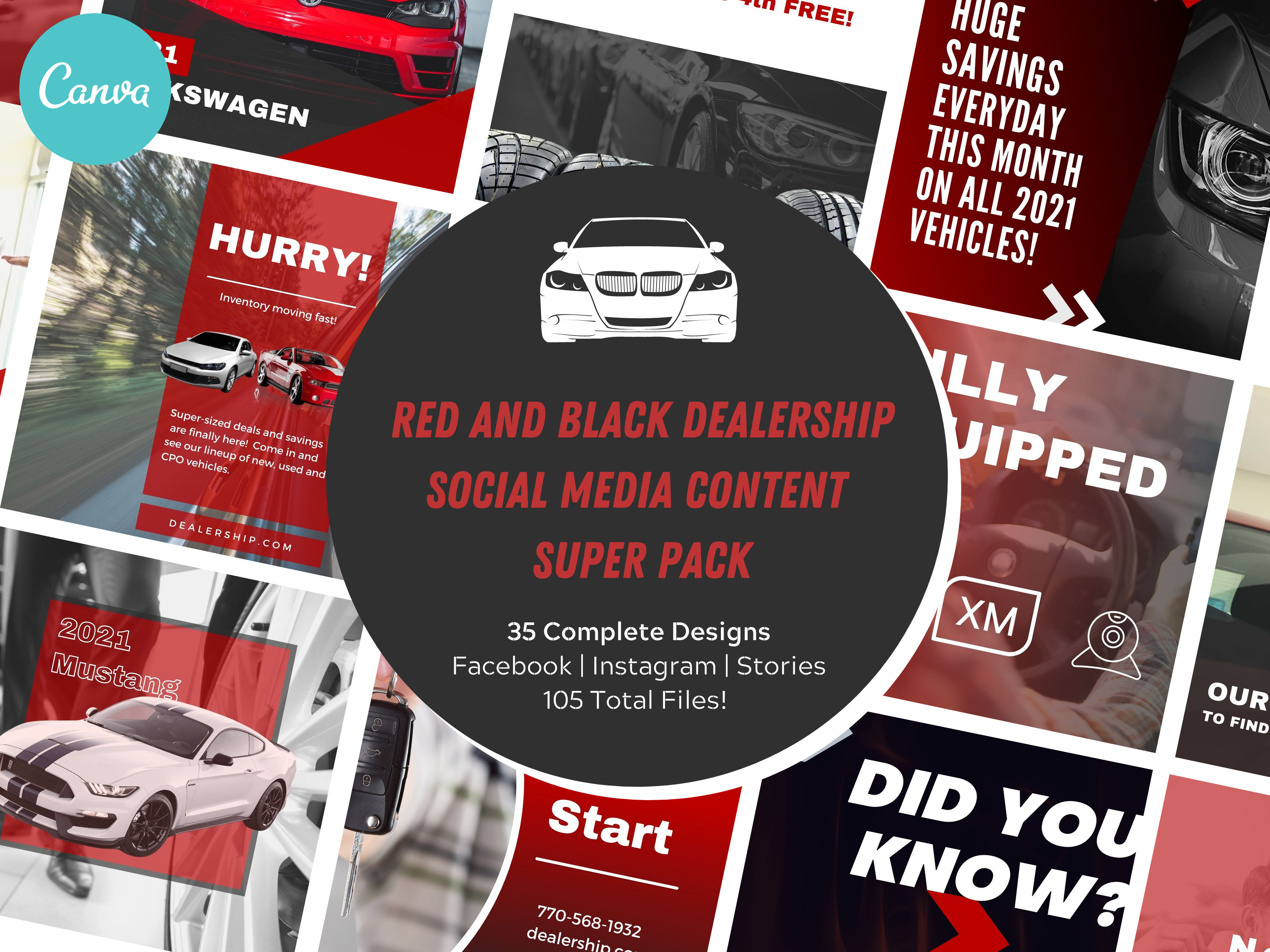 105 Red and Black Themed Automotive Social Media Canva Templates ...