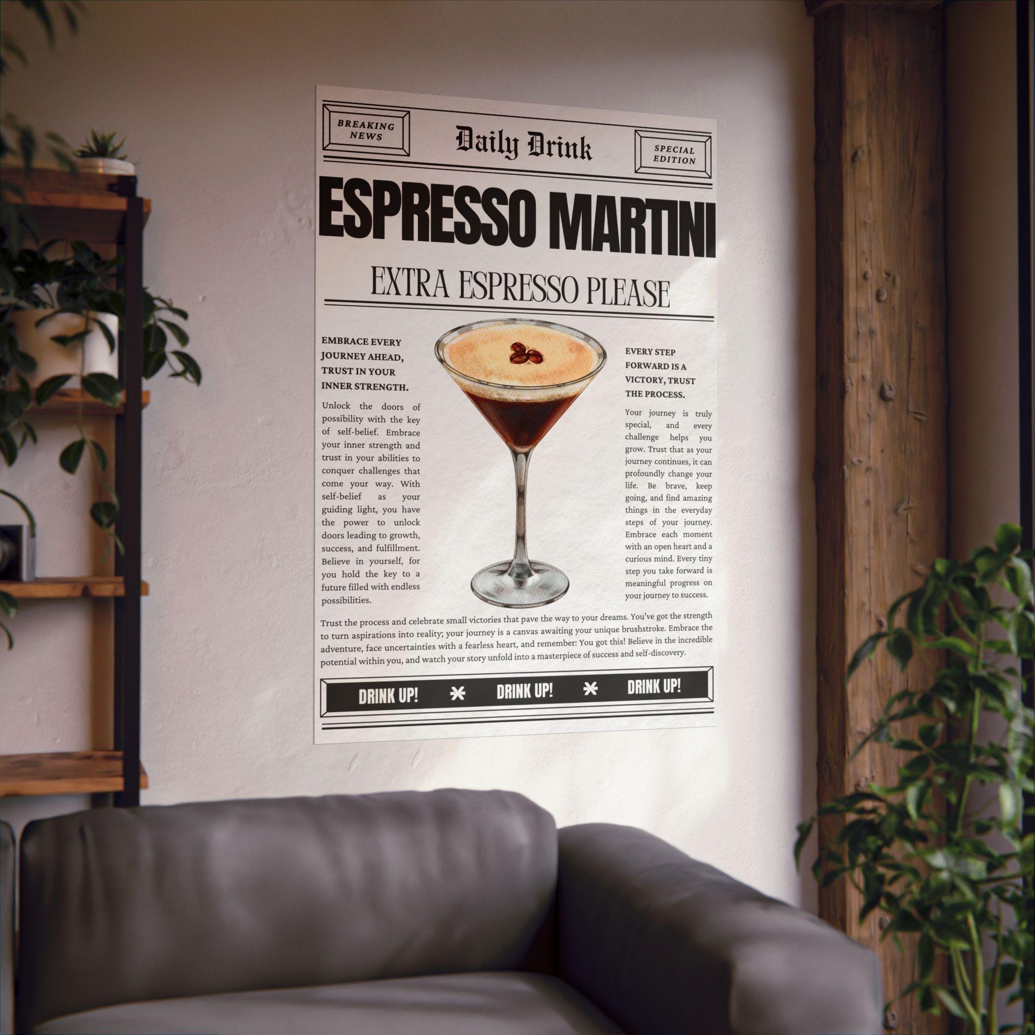 Vintage Espresso Martini Poster Newspaper Art Cocktail Poster Cocktail ...