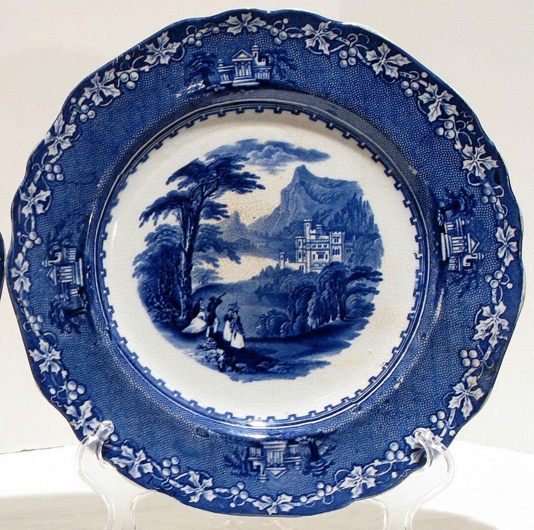Two Antique English China Plates Staffordshire Blue Transferware ...