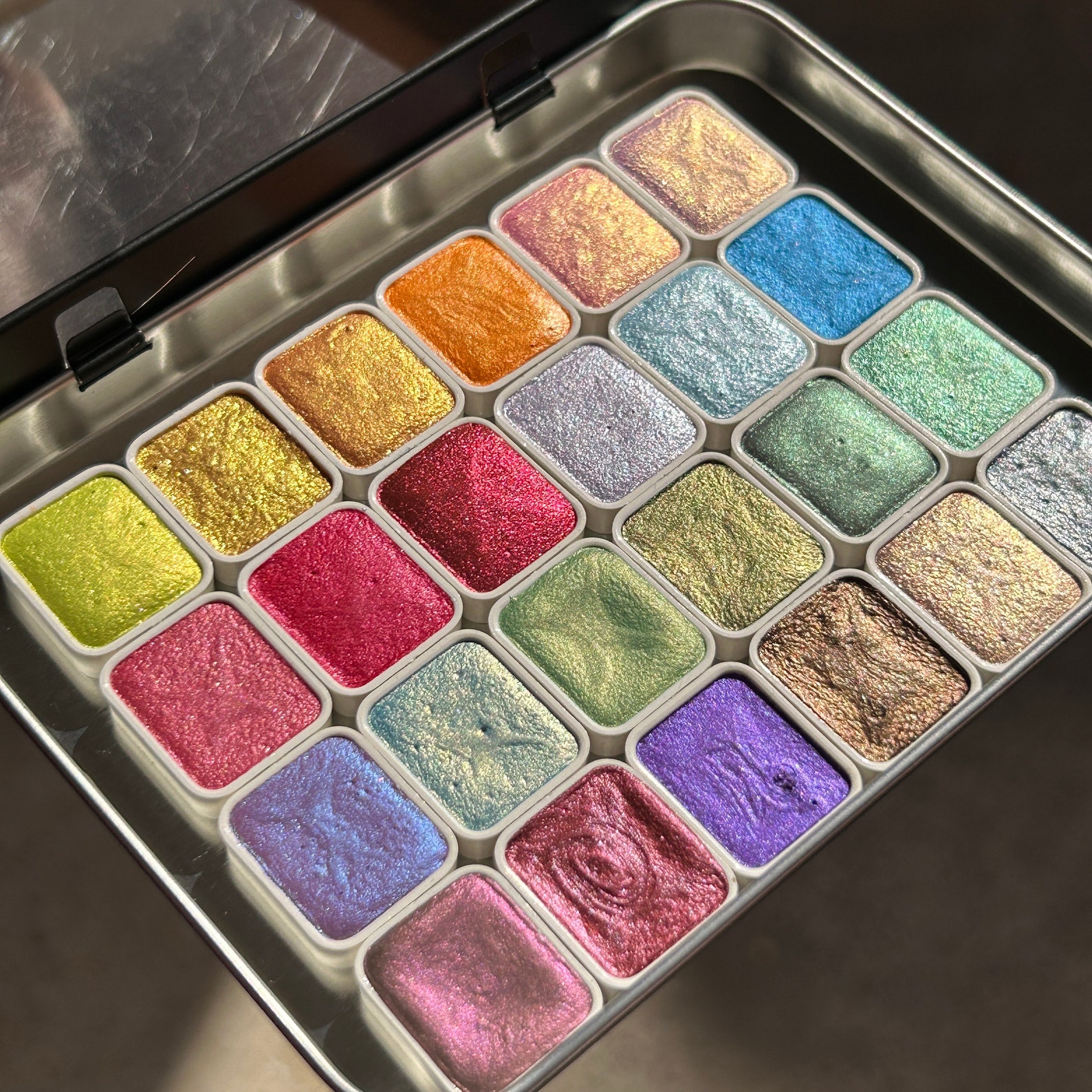 MICA GRAB BOX Metallic Shimmer Handmade Watercolor Paint Mix of 24 Pans ...