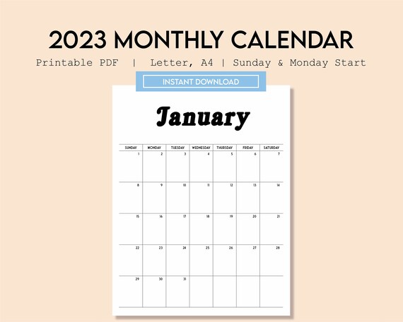 2023 Printable Vertical Calendar 2023 Minimalist Calendar A4 - Etsy