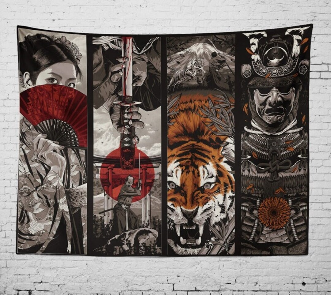 Japanese Tapestry Samurai Tiger Geisha Wall Hanging Wall Art Wall Decor ...