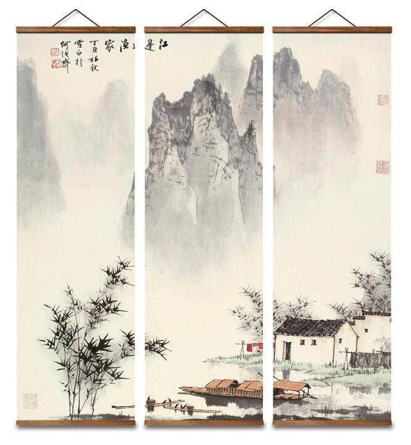 Japanese Wall Art Scroll Painting Set of 3, Kakemono Asian Scroll Art ...