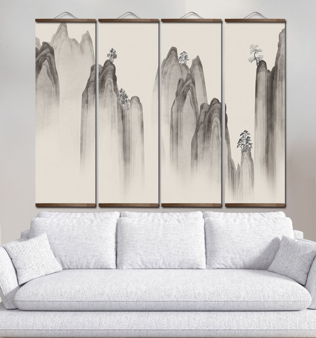 Japanese Wall Scroll Painting Art Print Traditional Ink Mountains ...