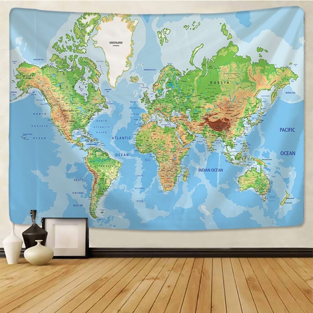 World Map Wall Tapestry Wall Hanging World Map Wall Tapestries for Any ...