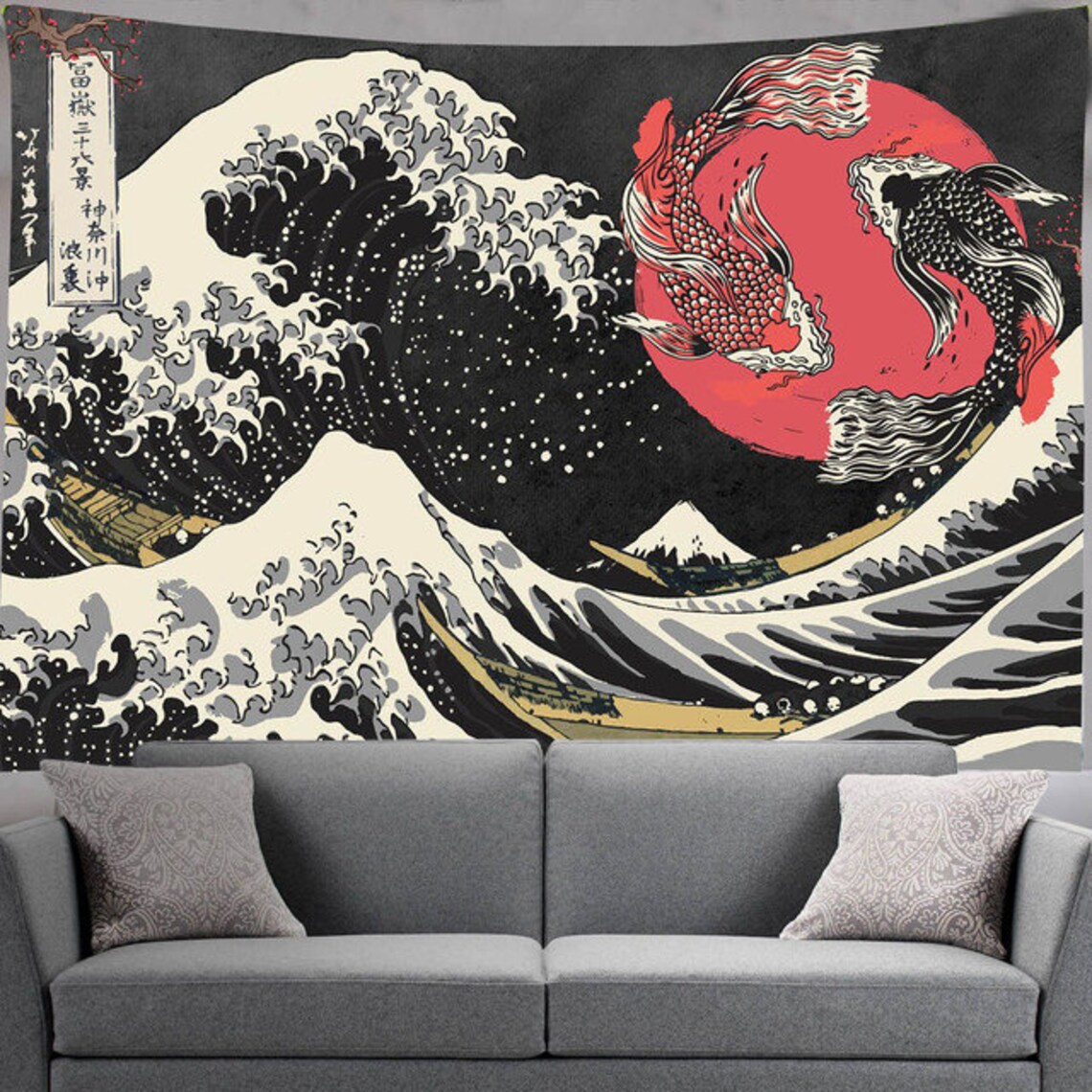 The Great Wave Wall Tapestry Japanese Wall Tapestry Oriental Sakura ...