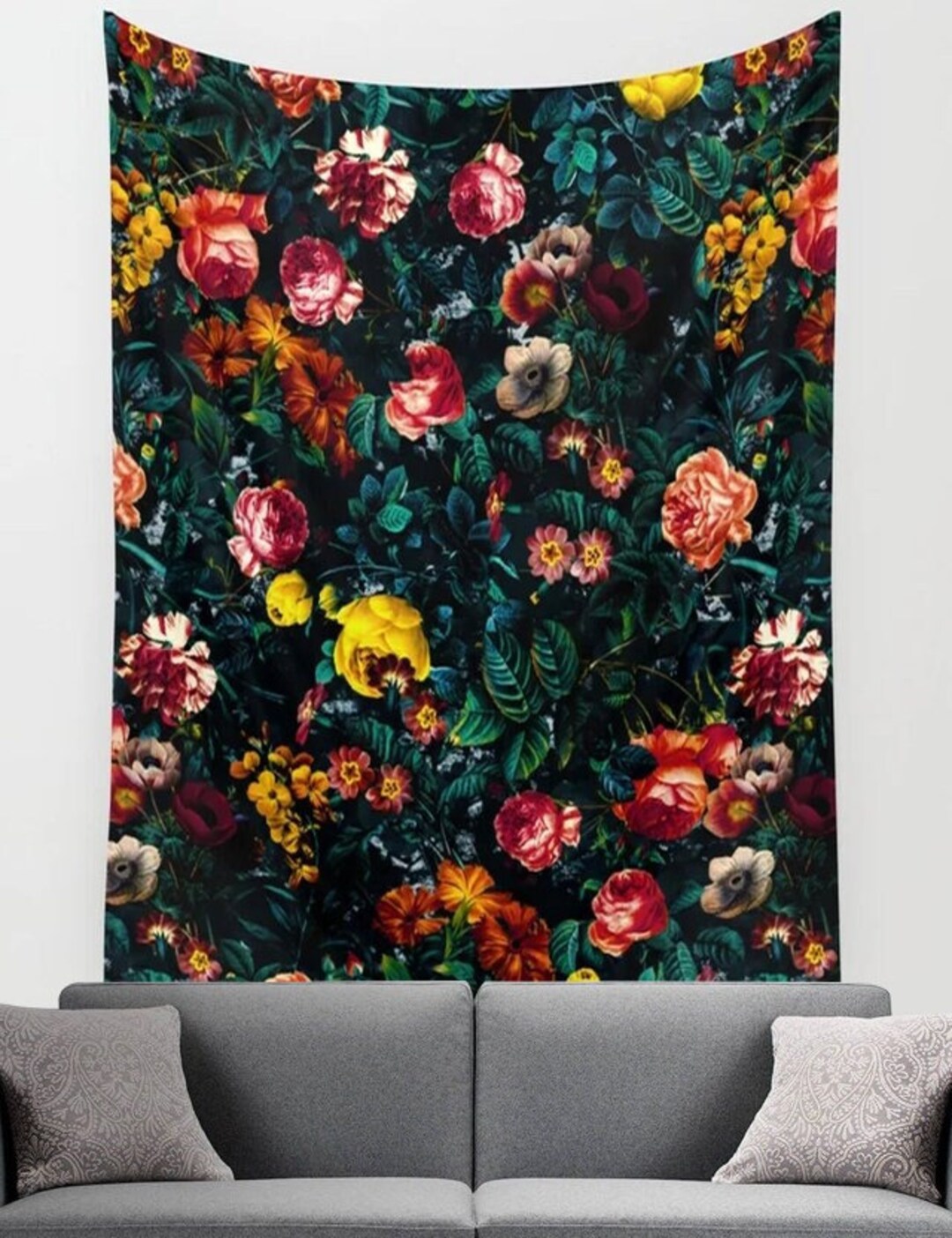 Floral Pattern Tapestry Botanical Garden Wall Tapestry Colorful Flowers ...
