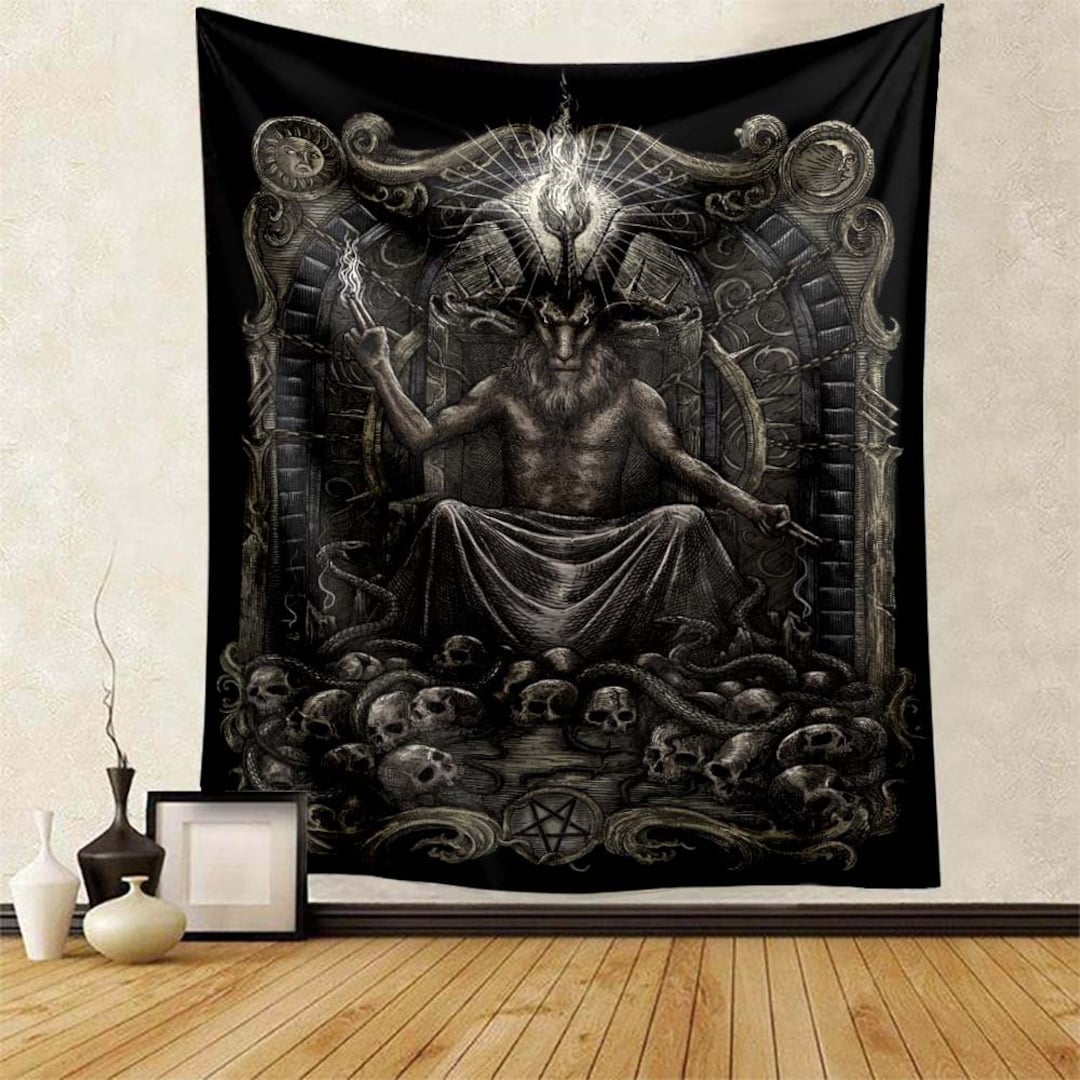 Satanic Tapestry Satan Wall Tapestry Goat Skull Wall Hanging Baphomet ...