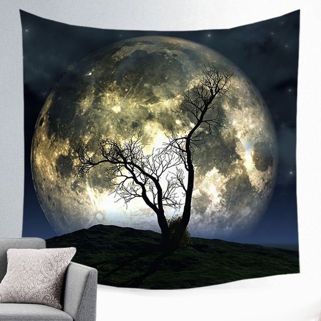 Full Moon Tapestry Night Sky Wall Decor Wall Art Aesthetic - Etsy