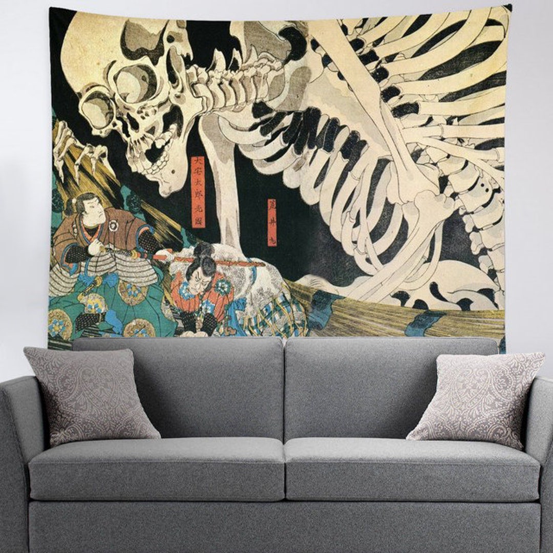Japanese Tapestry Ukiyoe Art Skull Gothic Wall Decor Wall Art Hanging ...
