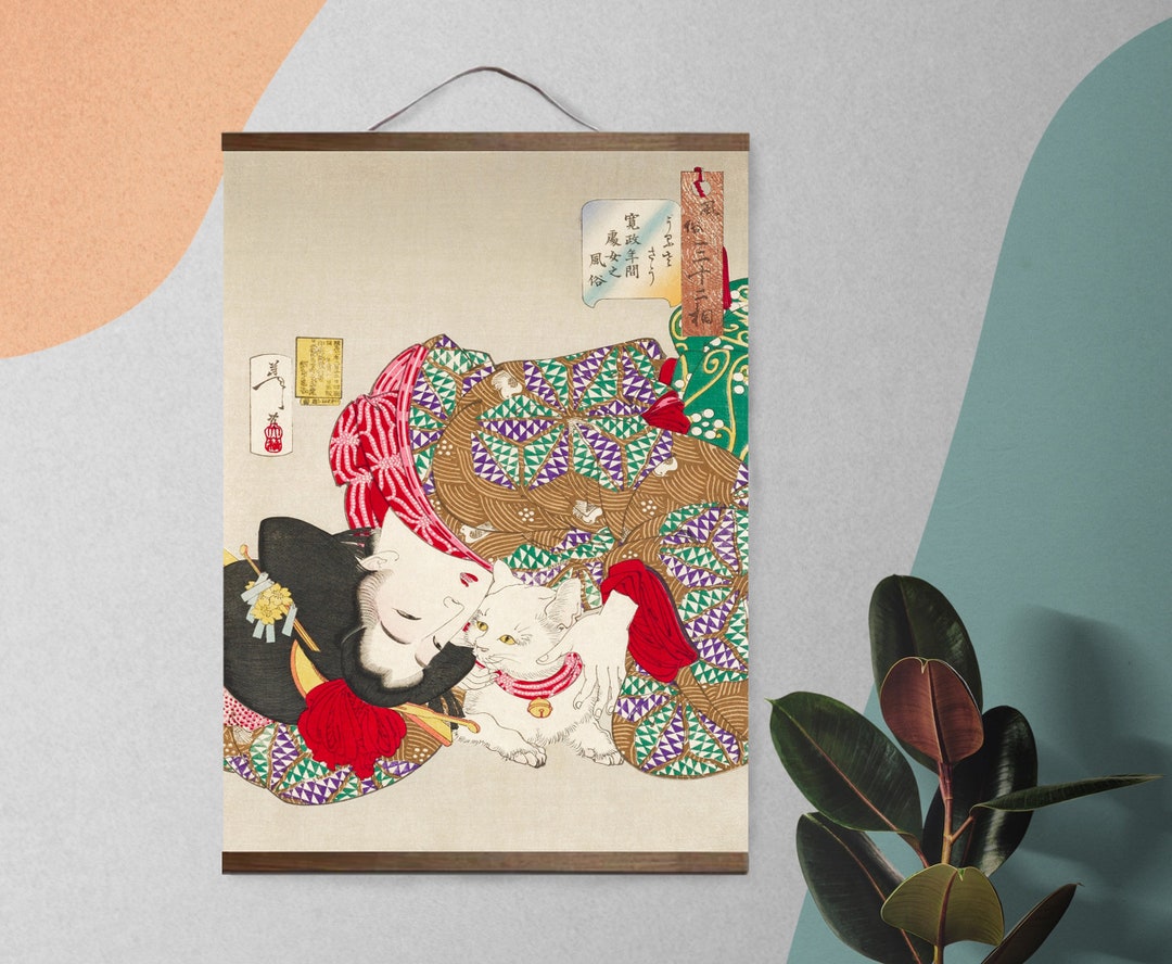Japanese Art, Woman and Cat Canvas Poster, Tsukioka Yoshitoshi Art ...