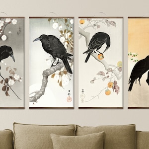 Audubon Raven and Crow Print Set, Japanese Scroll Art, Raven Prints ...