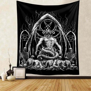 Satanic Tapestry Satan Wall Tapestry Goat Skull Wall Hanging Baphomet ...