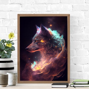 Fire Wolf Art Print, Wolf Wall Art, Wall Decor, Canvas Poster, Painting ...