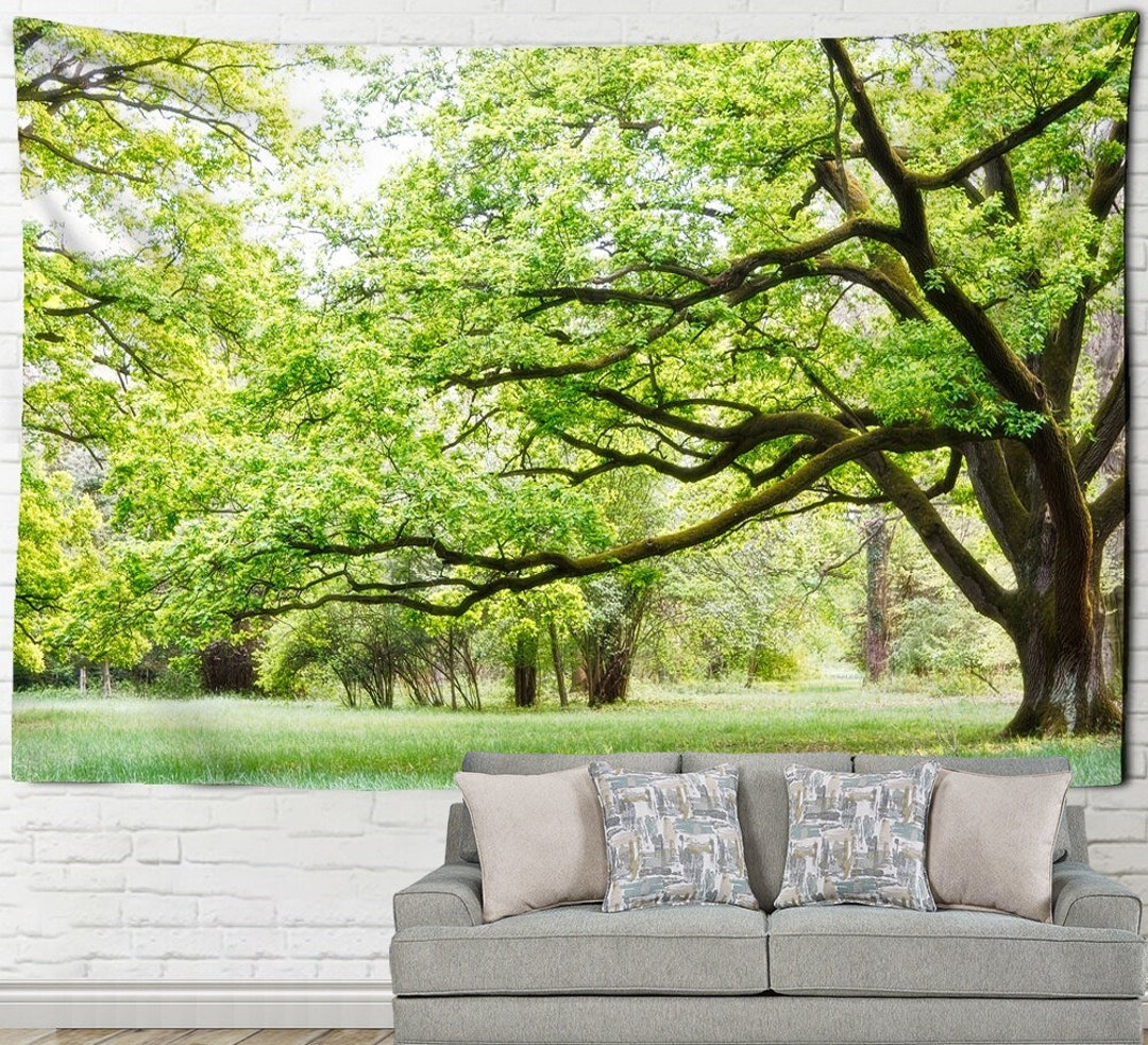 Tree Tapestry Wall Hanging Green Nature Tapestries Trees Bedroom Living ...