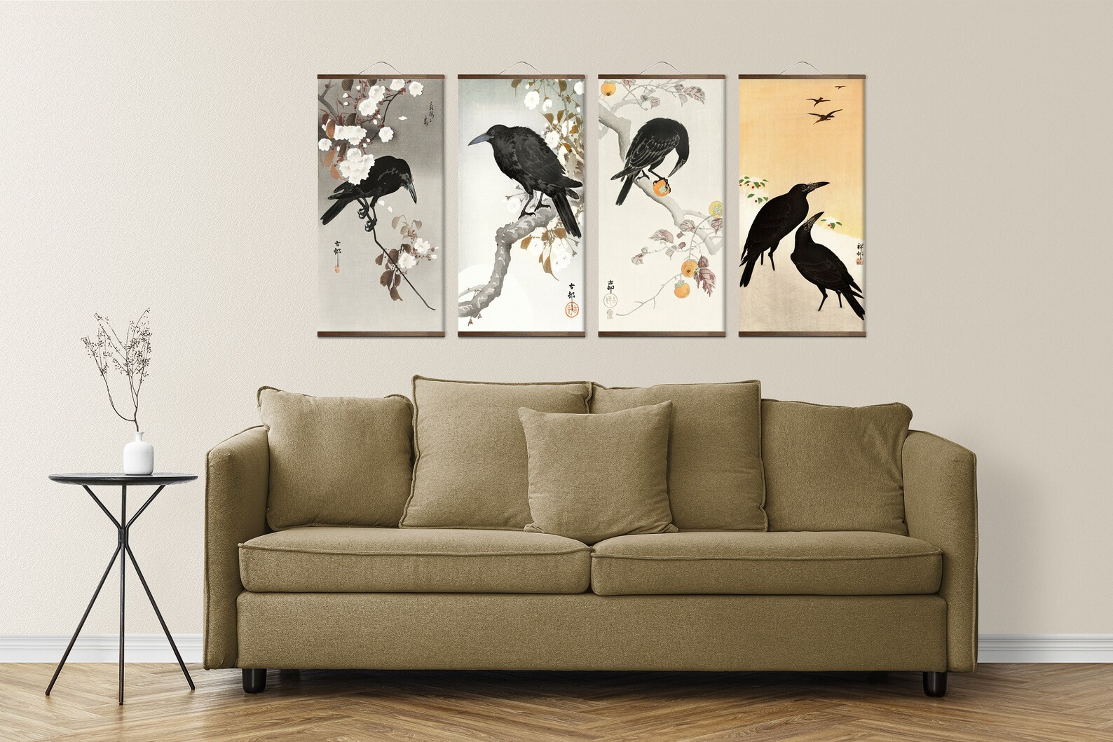 Audubon Raven and Crow Print Set, Japanese Scroll Art, Raven Prints ...