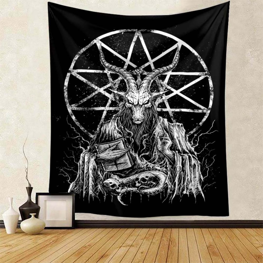 Goat Head Tapestry Baphomet Wall Tapestries Satanic Pentagram Altar ...
