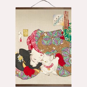Japanese Art, Woman and Cat Canvas Poster, Tsukioka Yoshitoshi Art ...