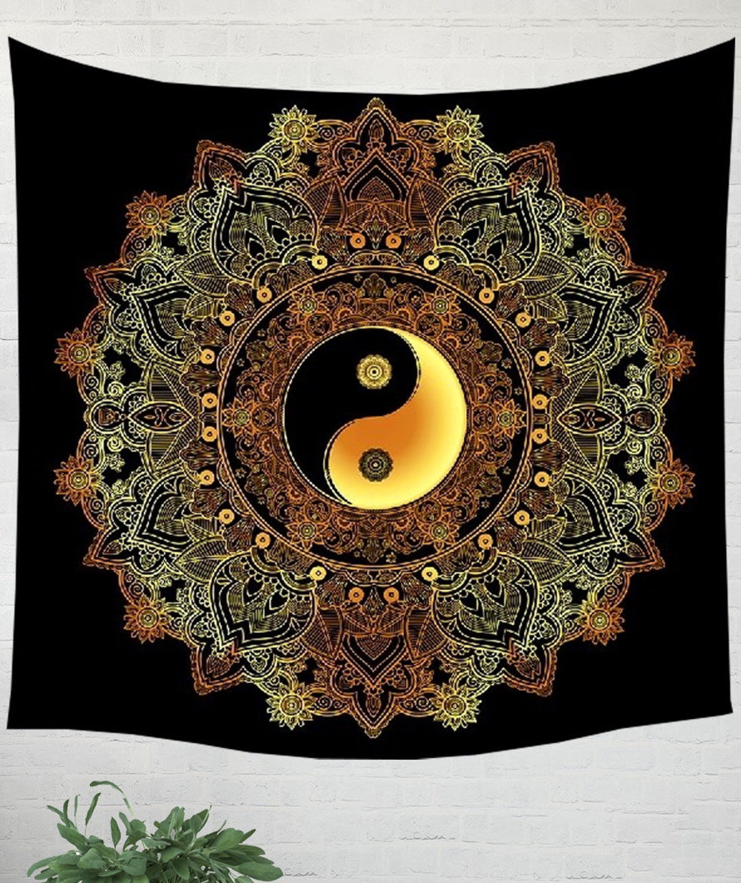 Mandala Yin Yang Tapestry Wall Hanging Black and Golden Tapestries ...