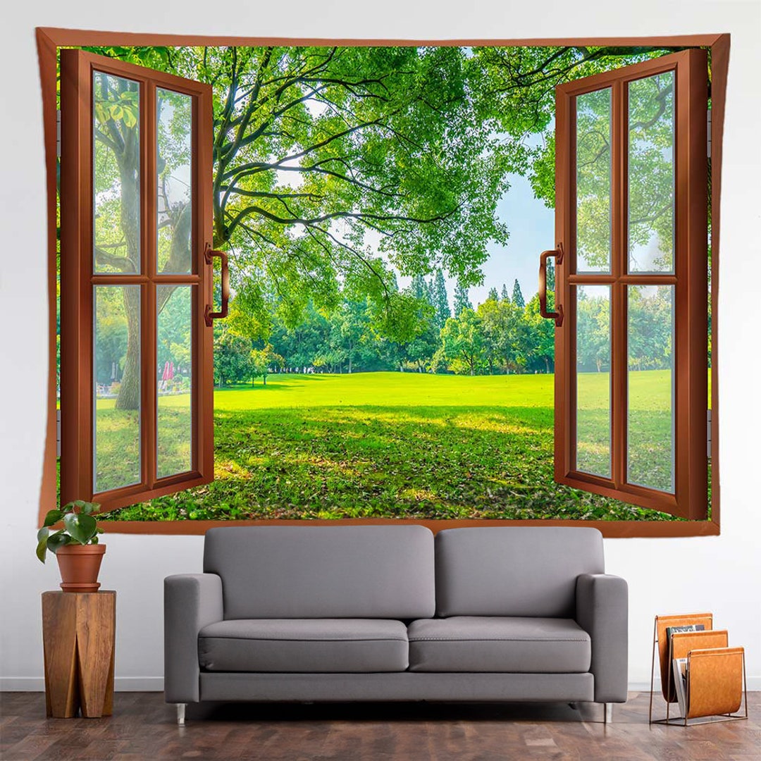 Window Scenery Tapestry Wall Hanging Open Window Scenery Nature ...