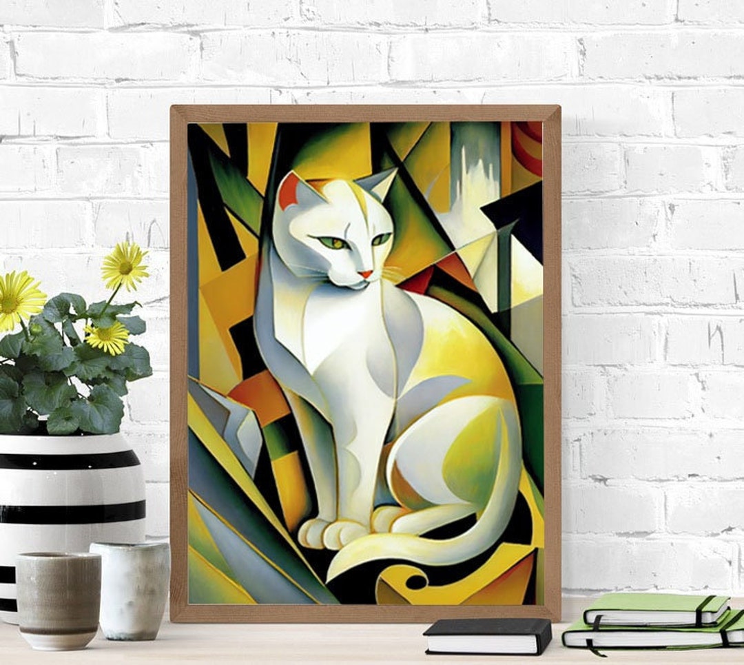 Cat Abstract Wall Art, Modern Geometric Art Canvas Poster Print ...