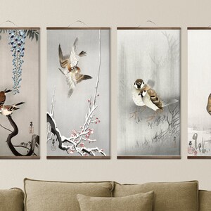 Japanese Wall Art Scroll, Bird Wall Scroll, Sparrows Paintings - Ohara ...